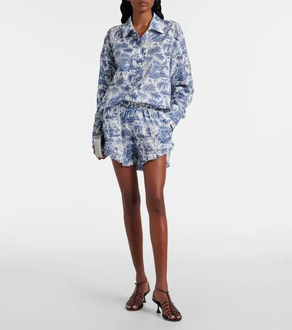 Staud Printed Cotton Voile Shirt - Blue
