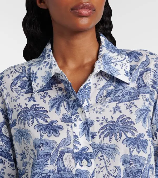 Staud Printed Cotton Voile Shirt - Blue