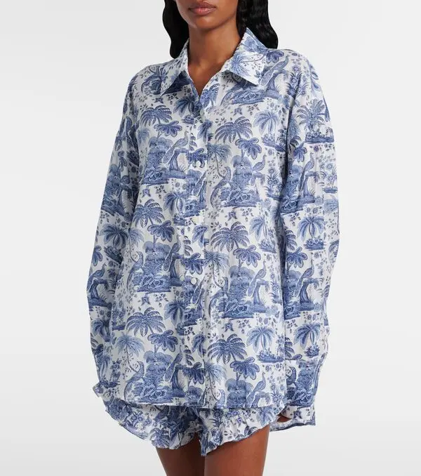 Staud Printed Cotton Voile Shirt - Blue