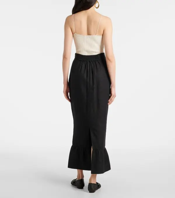 Posse Matilda Tiered Linen Pencil Skirt - Black