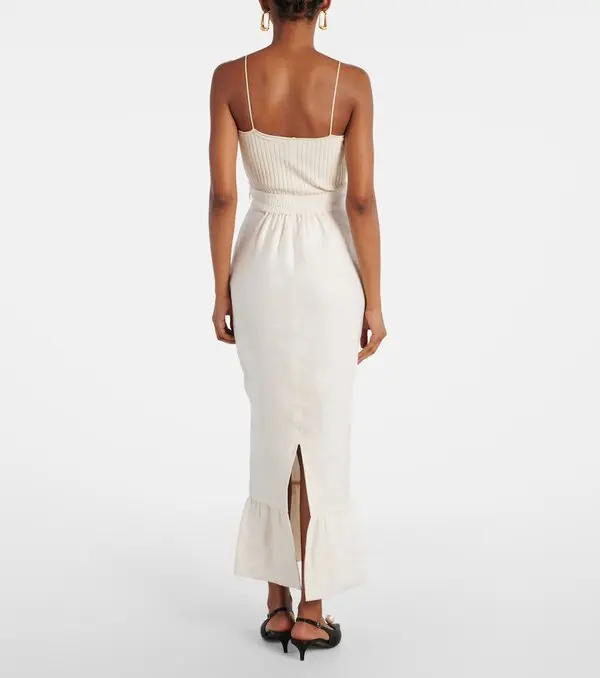 Posse Matilda Tiered Linen Pencil Skirt - White