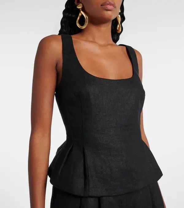 Posse Rosalie Peplum Linen Top - Black