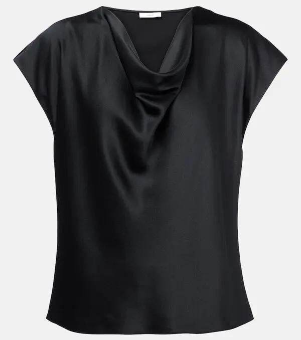 Vince Draped Silk Satin Top - Black
