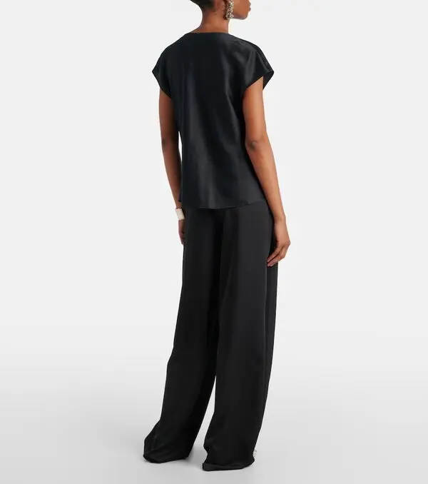 Vince Draped Silk Satin Top - Black