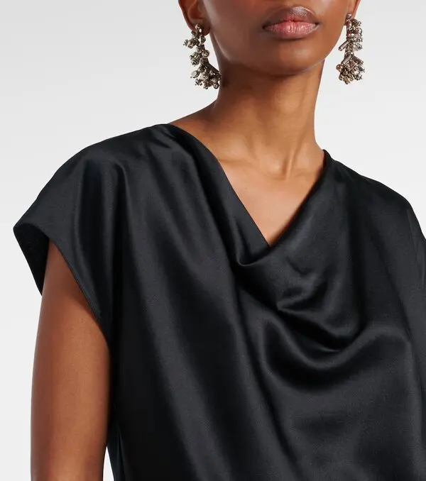 Vince Draped Silk Satin Top - Black