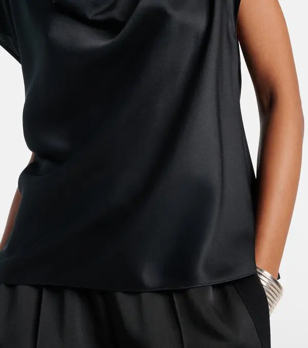Vince Draped Silk Satin Top - Black
