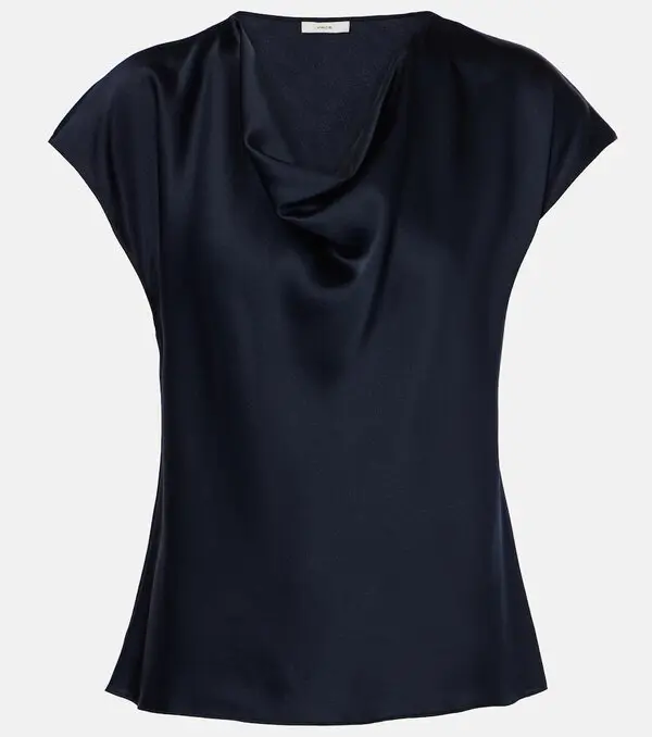 Vince Draped Silk Satin Top - Blue