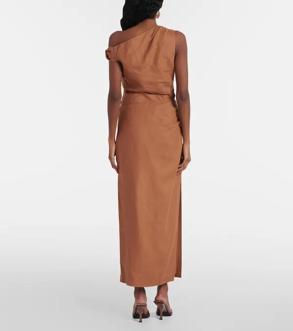 SIR. Asymmetric Ruched Linen Midi Skirt