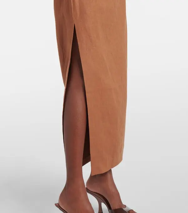 SIR. Asymmetric Ruched Linen Midi Skirt