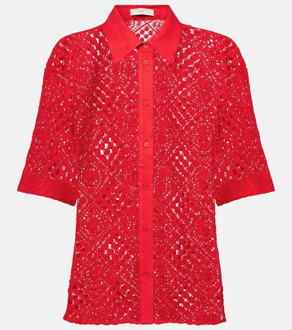 SIR. Rayure Cotton-blend Crochet Shirt - Red