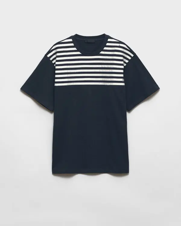 Prada Oversized Striped Cotton T-shirt - Baltic Blue