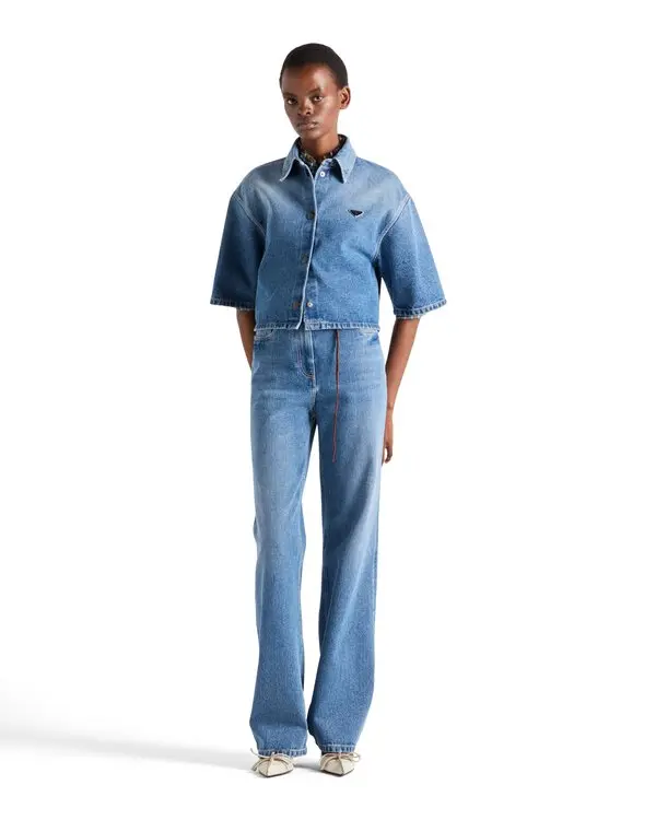 Prada Cropped Denim Shirt - Blue