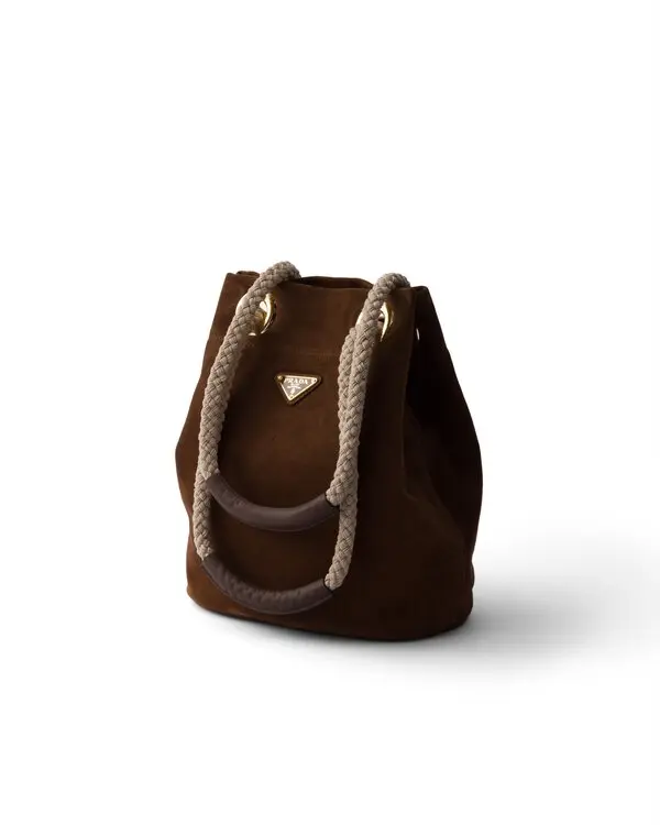 Prada Small Mariner Suede Bucket Bag - Brown