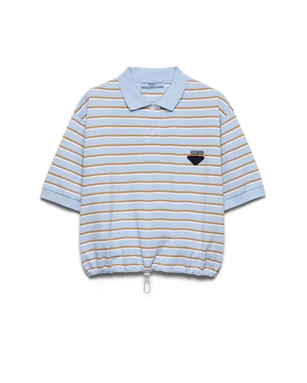 Prada Cropped Striped Piqué Polo Shirt - Light Blue