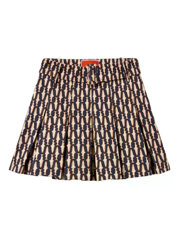 La DoubleJ Pleated Fish-print A-line Skirt