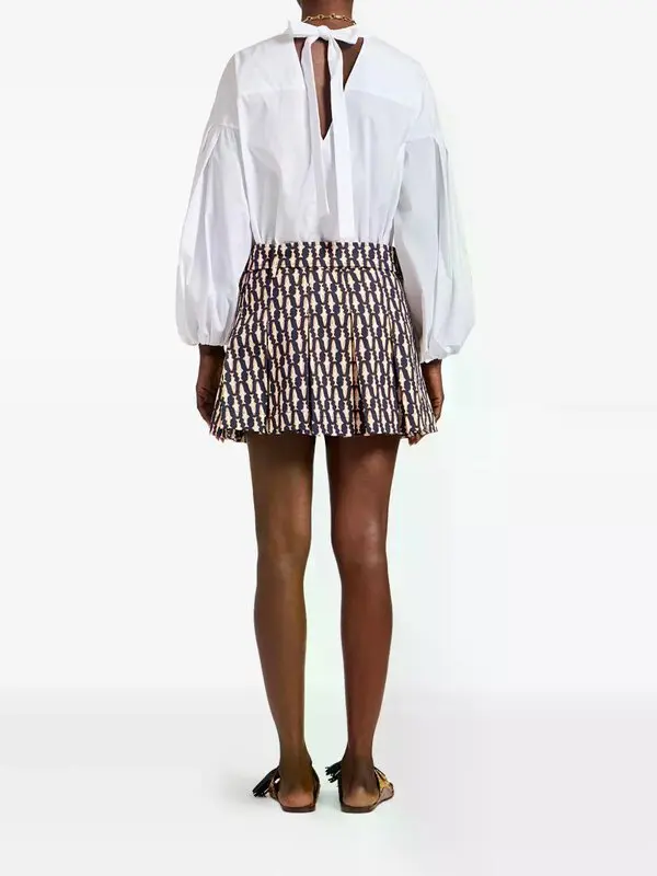 La DoubleJ Pleated Fish-print A-line Skirt