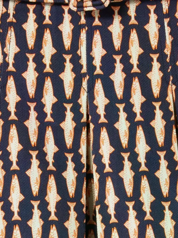 La DoubleJ Pleated Fish-print A-line Skirt