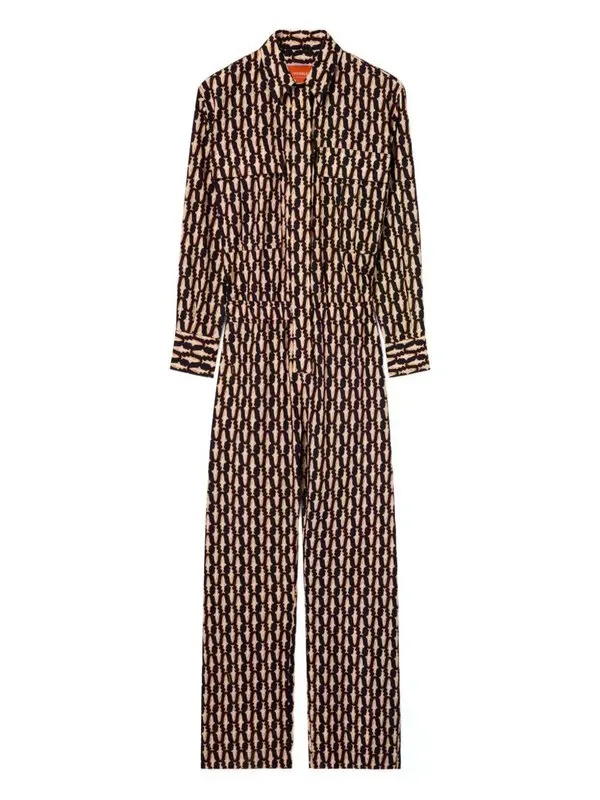 La DoubleJ Pilot Fish-print Collared Jumpsuit - Blue