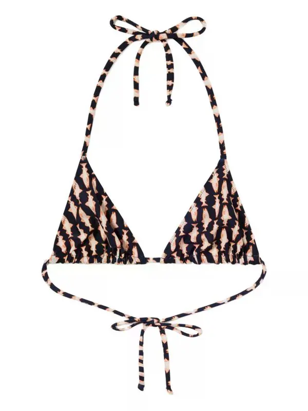 La DoubleJ Fish-print Triangle Bikini Top - Blue