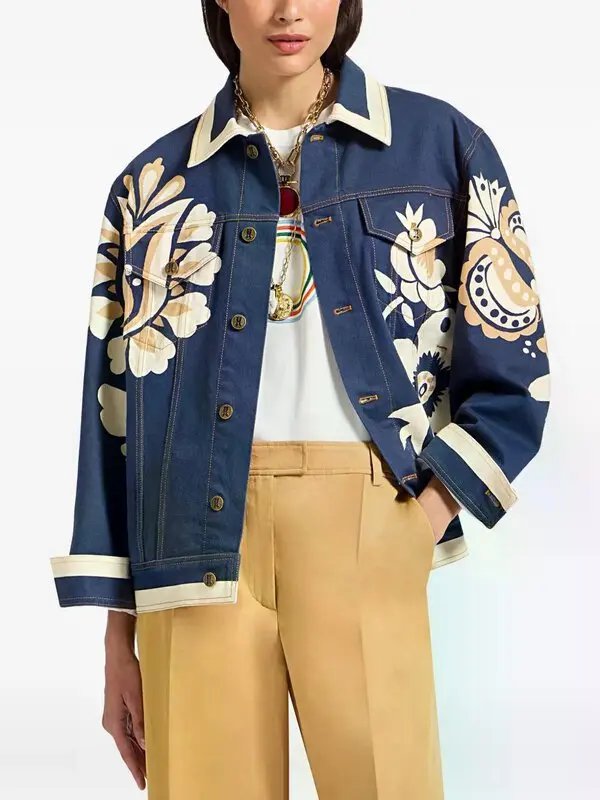 La DoubleJ Floral-print Denim Jacket