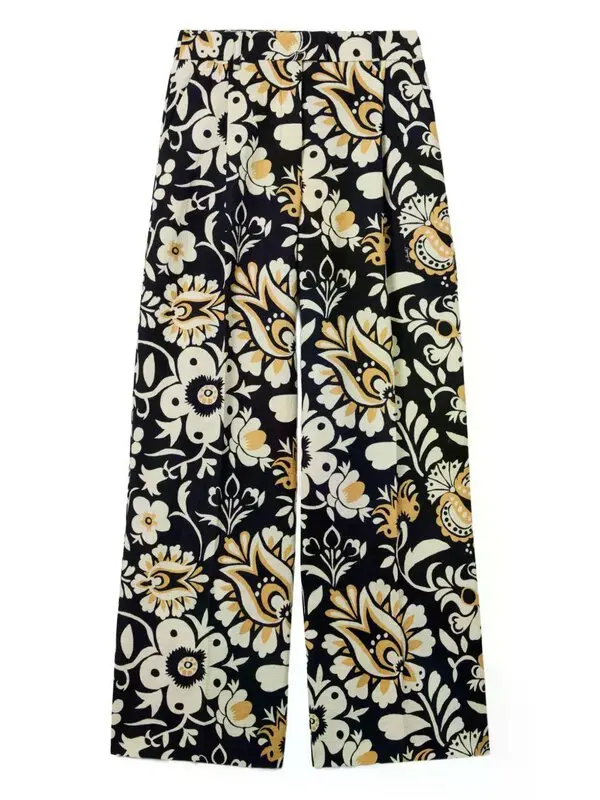 La DoubleJ Floral-print Pleated Trousers - Blue