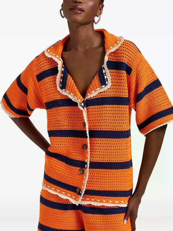 La DoubleJ Cerere Striped Crochet Shirt - Orange