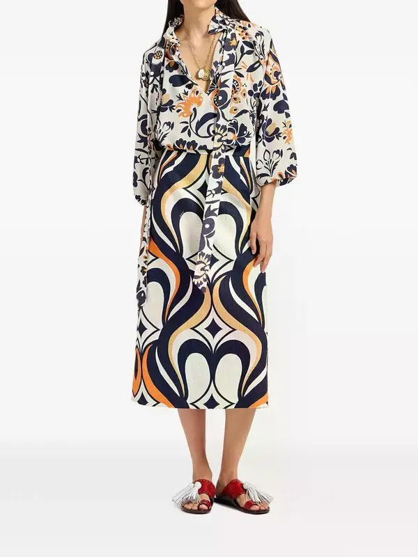 La DoubleJ Macro-pattern Midi Skirt - White
