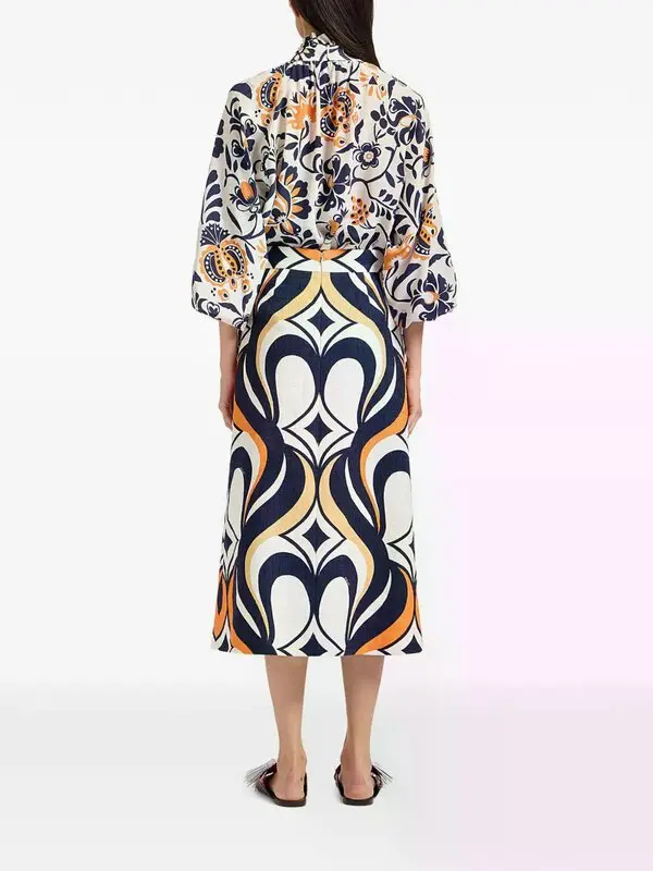 La DoubleJ Macro-pattern Midi Skirt - White