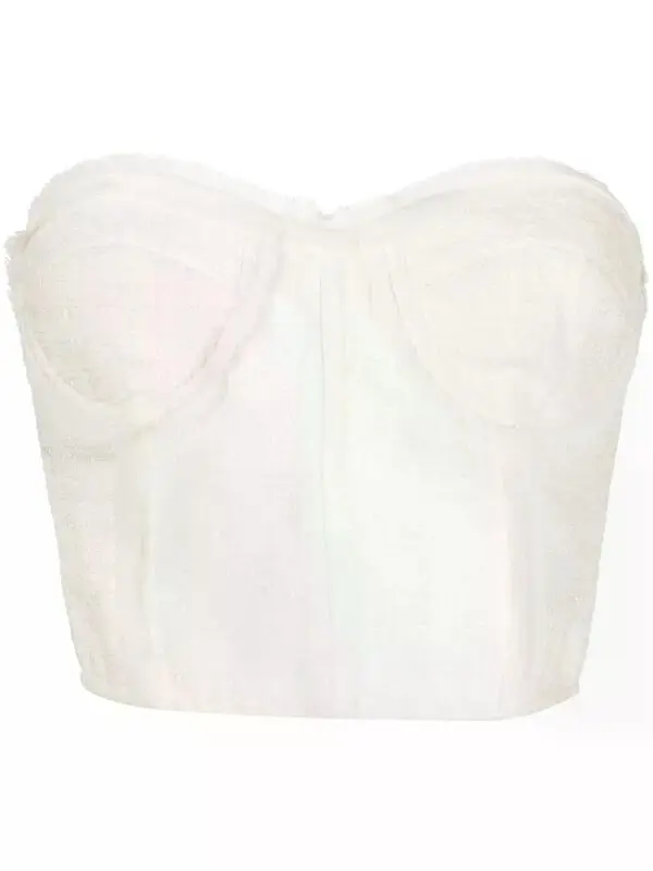 Goen.j Chiffon-trimmed Tweed Bustier Top - Neutrals