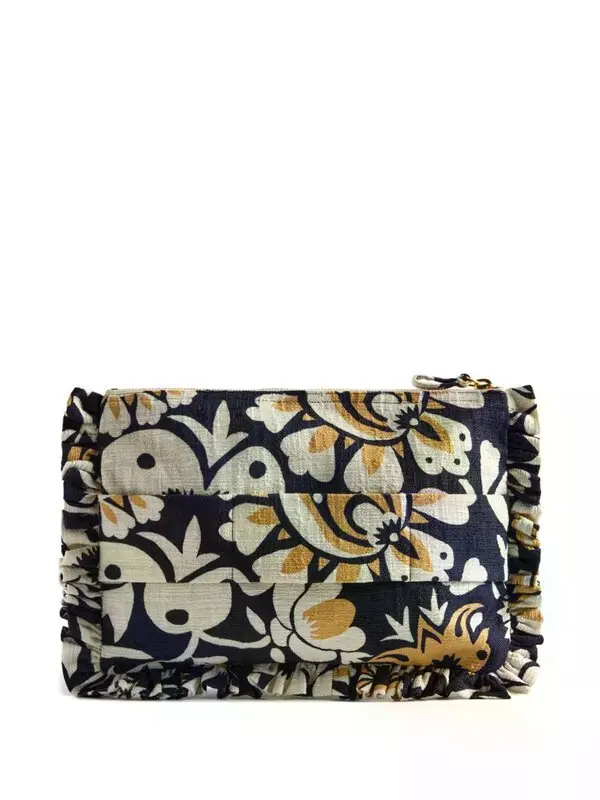 La DoubleJ Floral-print Ruffled Clutch Bag - Blue