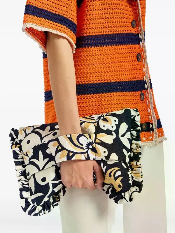 La DoubleJ Floral-print Ruffled Clutch Bag - Blue