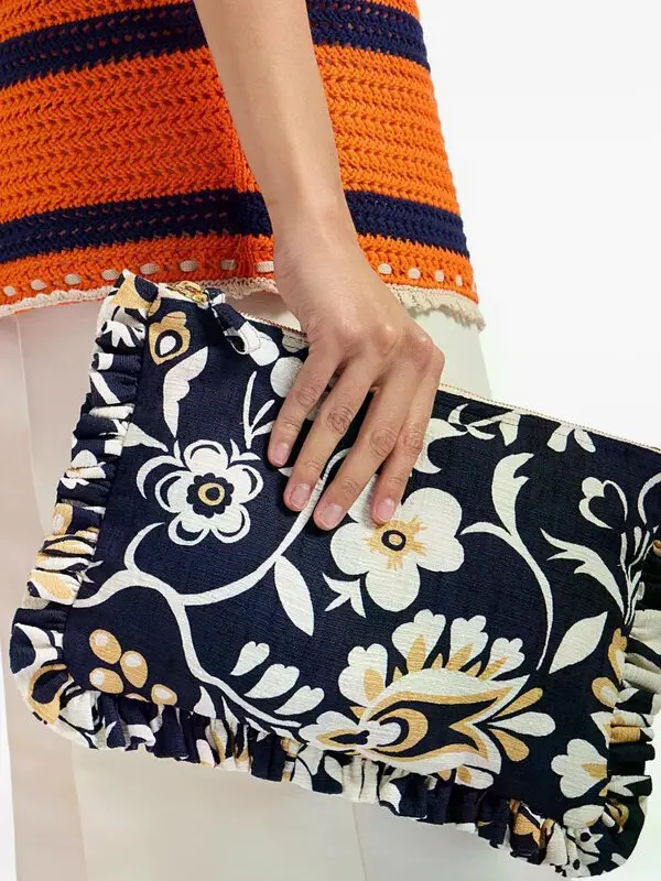 La DoubleJ Floral-print Ruffled Clutch Bag - Blue
