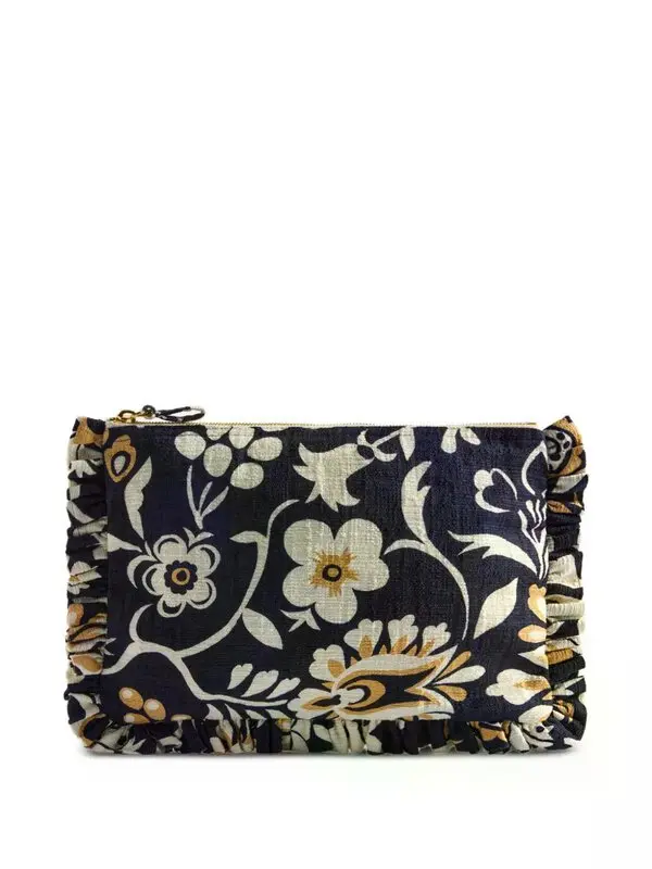 La DoubleJ Floral-print Ruffled Clutch Bag - Blue