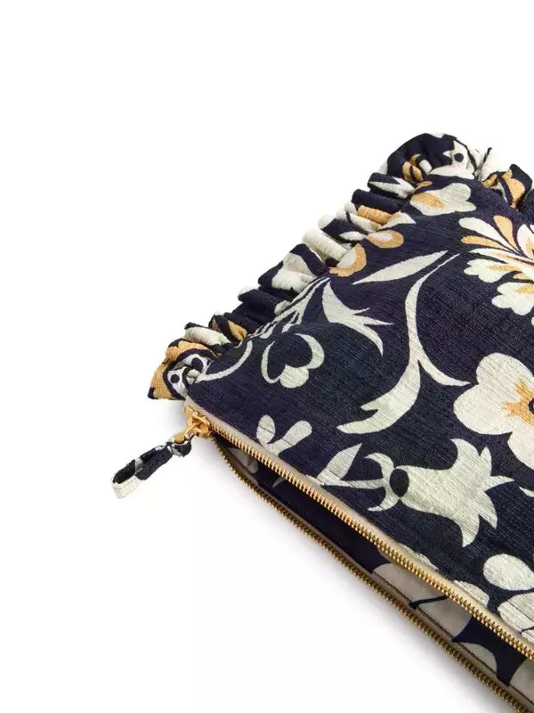 La DoubleJ Floral-print Ruffled Clutch Bag - Blue