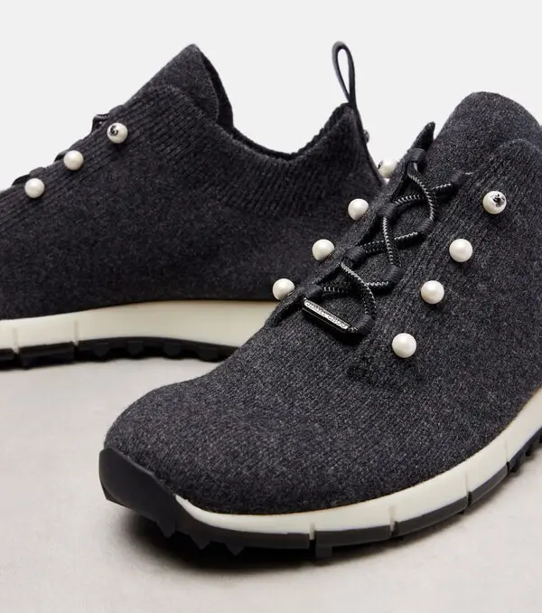 JIMMY CHOO Veles Embellished Cashmere Sneakers
