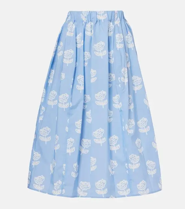 Marni Floral Cotton Poplin Midi Skirt - Blue