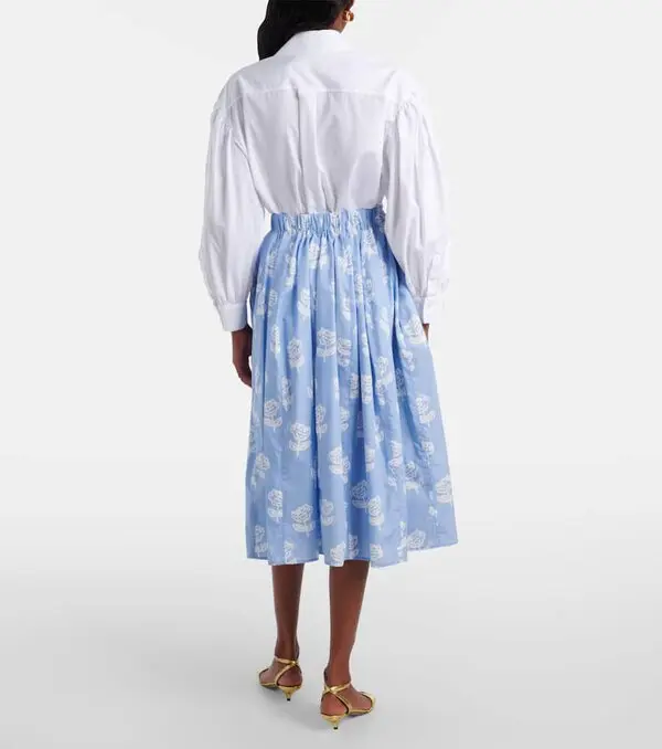 Marni Floral Cotton Poplin Midi Skirt - Blue