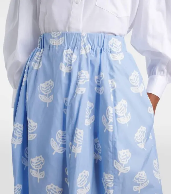 Marni Floral Cotton Poplin Midi Skirt - Blue
