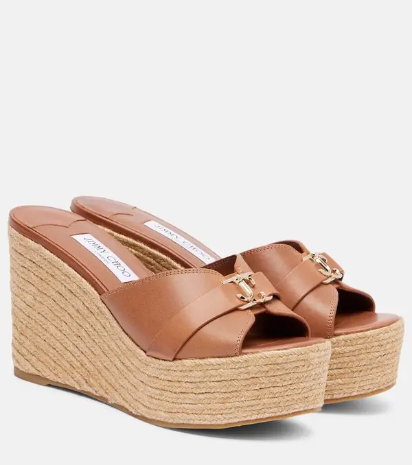 JIMMY CHOO Leda 100 Leather Platform Wedge Sandals