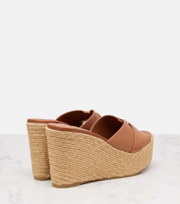 JIMMY CHOO Leda 100 Leather Platform Wedge Sandals