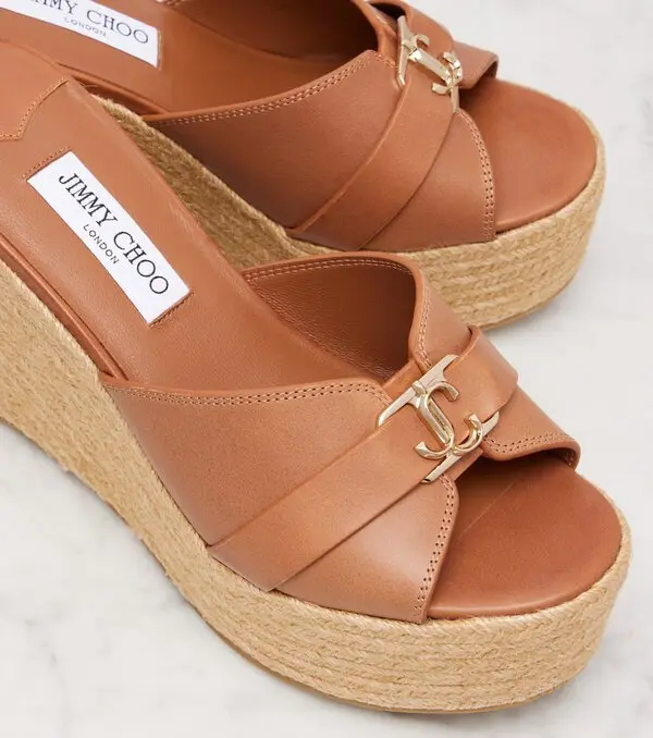 JIMMY CHOO Leda 100 Leather Platform Wedge Sandals
