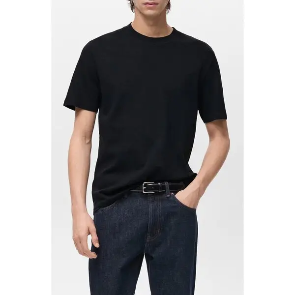 Mango Regular Fit Weight Cotton T-shirt - Black