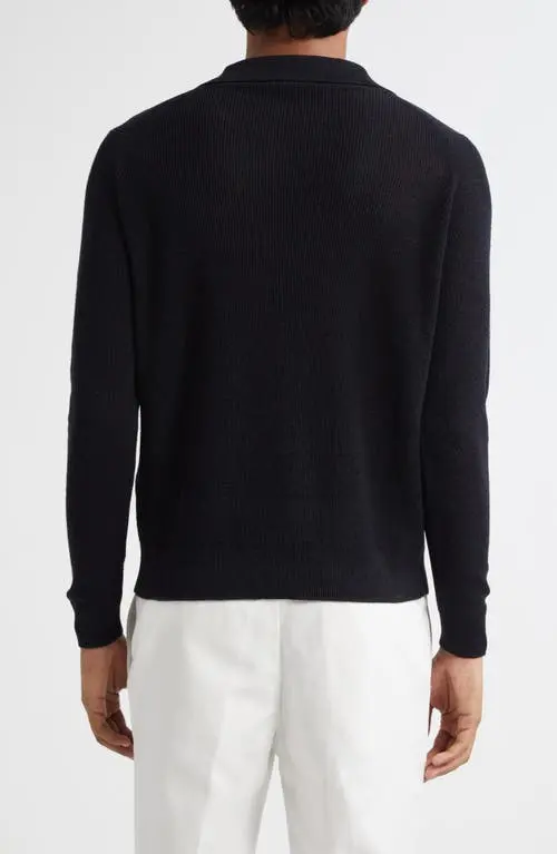 Thom Sweeney Skipper Long Sleeve Linen & Cotton Polo - Black