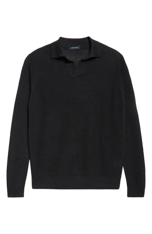 Thom Sweeney Skipper Long Sleeve Linen & Cotton Polo - Black