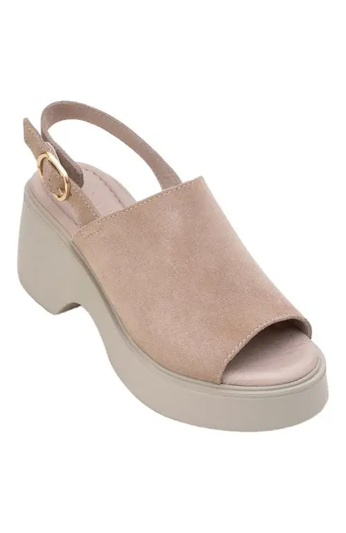 FOREVER & ALWAYS SHOES Power Leather Platform Wedge Sandals - Dark Beige Suede Leather
