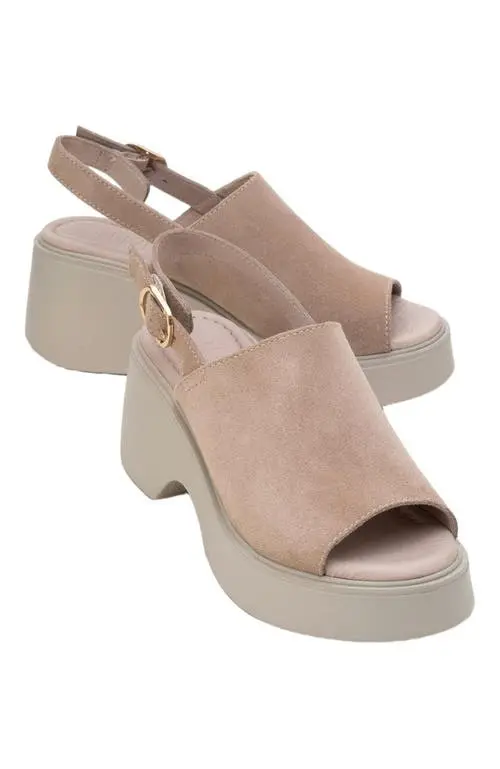 FOREVER & ALWAYS SHOES Power Leather Platform Wedge Sandals - Dark Beige Suede Leather