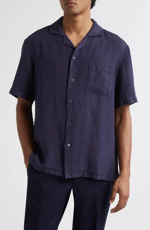 Thom Sweeney Linen Camp Shirt - Navy