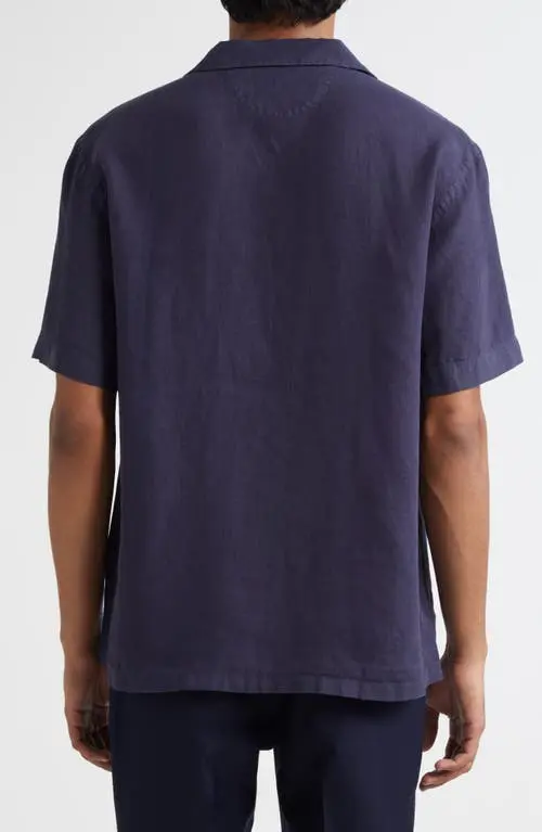 Thom Sweeney Linen Camp Shirt - Navy