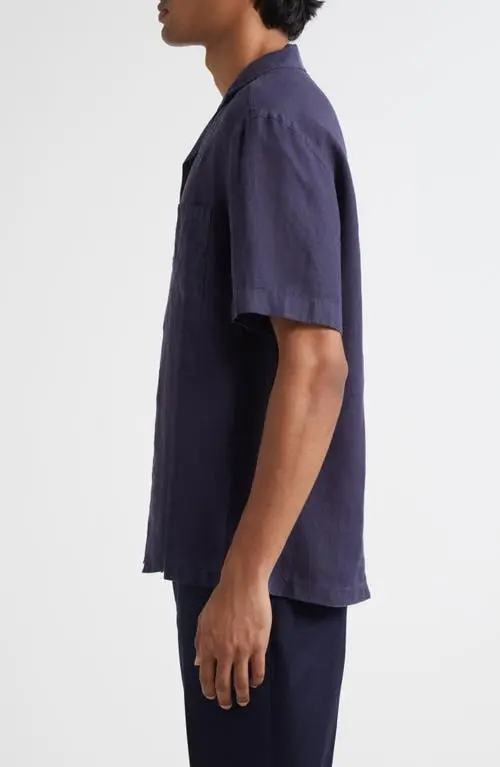 Thom Sweeney Linen Camp Shirt - Navy