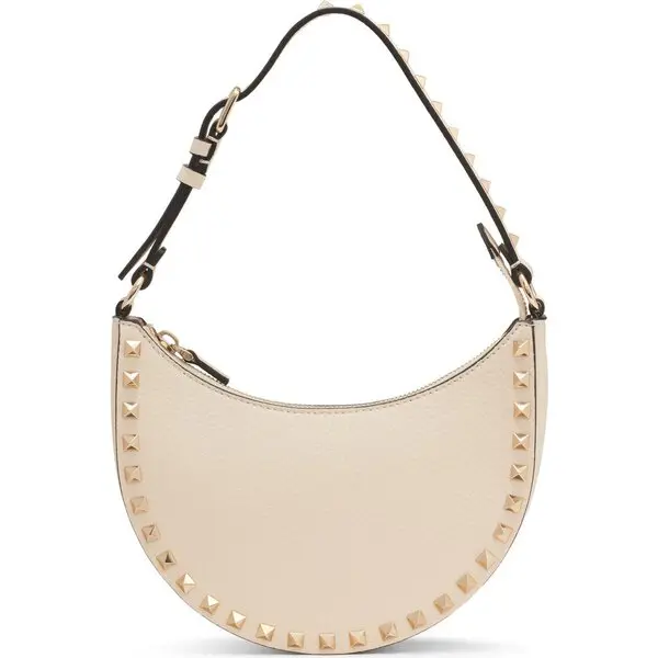 Valentino Garavani Mini Rockstud Leather Hobo Bag - Light Ivory